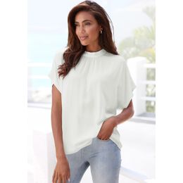Kurzarmbluse Lascana, Damen, Gr. 34, beige (creme), Web, Obermaterial: 100% Viskose, unifarben, figurumspielend h&uuml;ftlang, weit, Blusen, in lockerer Passform, Damenbluse, sportlich elegant, Topseller