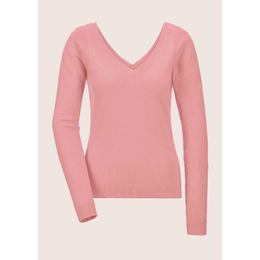 Madeleine Mode Longpullover MADELEINE "Pullover V-Pullover mit R&uuml;cken-Ausschnitt", Damen, Gr. 44/46, rosa (blassrosa), Obermaterial: 45% Polyamid PA. 35% Wolle WO. 15% Baumwolle CO (CMIA). 5% Alpaka WP., Modern, normal, V-Ausschnitt, Pullover Longpullover