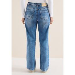 Loose-fit-Jeans Cecil, Damen, Gr. 32, L&auml;nge 28, fresh blau random wash, Jeans, 81% Baumwolle, 17% Polyester, 2% Elasthan, unifarben, kn&ouml;chellang, Jeans, High Waist
