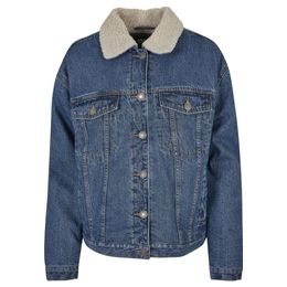 Jeansjacke Urban Classics "Urban Classics Damen Ladies Oversized Sherpa Denim Jacket", Damen, Gr. XXL, clearblau washed, 100% Baumwolle, unifarben, oversize, amerikanischer Ausschnitt, Jacken Jeansjacke