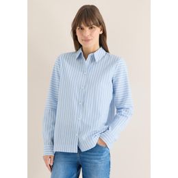 Langarmbluse Cecil, Damen, Gr. XL (44), blouse blau, Web, 100% Baumwolle, unifarben, klassisch normal, V-Ausschnitt, Manschette, Blusen, aus reiner Baumwolle
