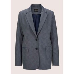Madeleine Mode Jackenblazer MADELEINE "Blazer Legerer Longblazer mit dezentem Karomuster", Damen, Gr. 38, blau (nebelblau, graphit, melange), Obermaterial: 62% Polyester PES. 35% Viskose CV. 3% Elasthan EL., Blazer
