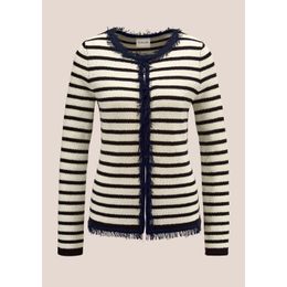 Madeleine Mode Strickjacke MADELEINE "Strickjacke Gestreifte Strickjacke in in Boucl&eacute;-Qualit&auml;t", Damen, Gr. 34, blau (ecru, marine), Obermaterial: 38% Polyester PES. 26% Polyacryl PAN. 21% Viskose CV. 15% Baumwolle CO., Modern, normal, Strickjacken Strickjacke