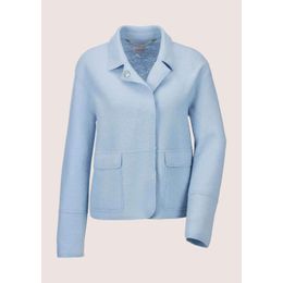 Madeleine Mode Kurzblazer MADELEINE "Kurzblazer Wollblazer mit Klappkragen und Pattentaschen", Damen, Gr. 40, blau (bleu), Obermaterial: 100% Schurwolle WV., Blazer Kurzblazer