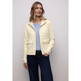 Kurzjacke Street One, Damen, Gr. 44, soft beige, Stoff, 83% Polyester, 16% Viskose, 1% Elasthan, comfort fit normal, V-Ausschnitt, B&uuml;ndchen, Jacken Kurzjacke, mit Stehkragen