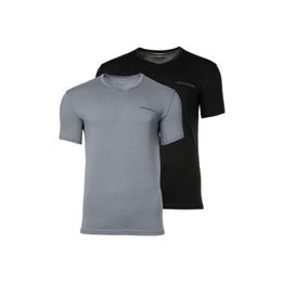 T-Shirt Emporio Armani "T-Shirt CORE LOGOBAND 2er Pack", Herren, Gr. L, grau (grau, schwarz), Obermaterial: 95% Baumwolle CO. 5% Elasthan EL., Shirts T-Shirt