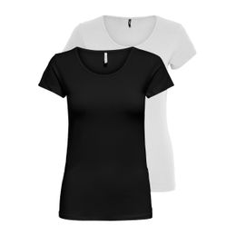 Rundhalsshirt Only "ONLLIVELOVE LIFE S/S O-NECK TOP", Damen, Gr. XS (34), schwarz-wei&szlig; (schwarz, wei&szlig;), Jersey, Obermaterial: 95% Baumwolle, 5% Elasthan, unifarben, normal normal, Rundhals, Shirts Rundhalsshirt