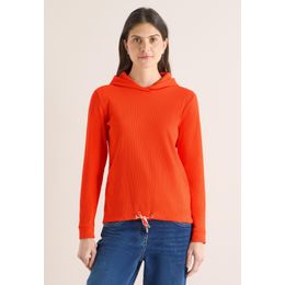 Langarmshirt Cecil, Damen, Gr. L (42), cherry tomato orange, Web, 96% Baumwolle, 4% Elasthan, unifarben, comfort fit normal, ohne Ausschnitt, B&uuml;ndchen, Shirts Langarmshirt, mit Kapuze