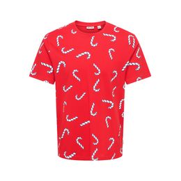 Only & Sons T-Shirt ONLY & SONS "ONSKLAUS REG SS TEE", Damen, Gr. L, adrenaline rush aop:candy cane, Jersey, Obermaterial: 100% Baumwolle, bedruckt, regular fit, Rundhals, Shirts T-Shirt