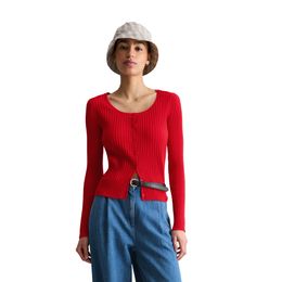 Marc O'Polo Cardigan MARC O'POLO DENIM "aus LENZING&trade; ECOVERO&trade;", Damen, Gr. L, carmine rot, Obermaterial: 72% Viskose, 28% Polyester, unifarben, slim fit, tiefer Rundhals, Strickjacken