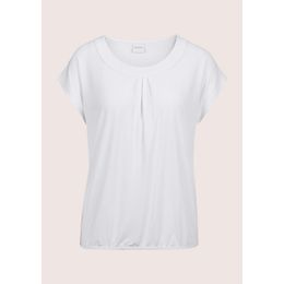 Madeleine Mode Kurzarmshirt MADELEINE "Shirt Leichtes Kurzarm-Shirt mit Rundhalsausschnitt", Damen, Gr. 36, wei&szlig; (wollwei&szlig;), Obermaterial: 95% Polyester PES. 5% Elasthan EL., Modern, normal, Shirts