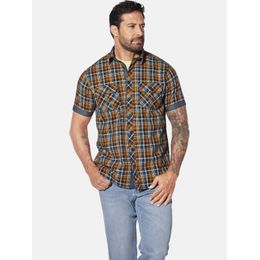 Kurzarmhemd Jan Vanderstorm "Kurzarmhemd URTHOR", Herren, Gr. 3XL, weit, braun (orange kariert), Obermaterial: 100% Baumwolle CO., Hemden