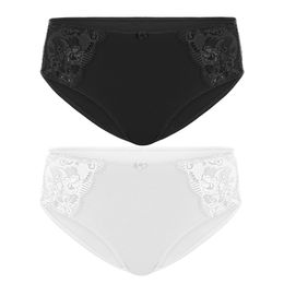 Slip SuSa "2er Pack Damen Slip Latina", Damen, Gr. 40, bunt (schwarz wei&szlig;), Obermaterial: 78% Polyamid PA. 16% Elasthan EL. 6% Baumwolle CO., Unterhosen Slip