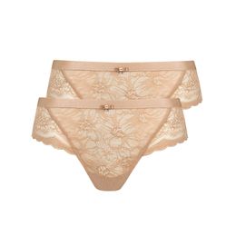 Brasilslip LISCA "2er Pack Damen Brazilian Slip Evelyn", Damen, Gr. 36, beige (sweet almond), Spitze, Obermaterial: 80% Polyamid PA. 20% Elasthan EL., Unterhosen