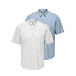 Only & Sons Kurzarmhemd ONLY & SONS "ONSFLORIA LIFE SS POPLIN SHIRT 2-PKT OTL", Herren, Gr. M, N-Gr, cashmere blau pack:wei&szlig;, Web, Obermaterial: 65% Polyester, 35% Baumwolle, unifarben, slim fit normal, Hemden