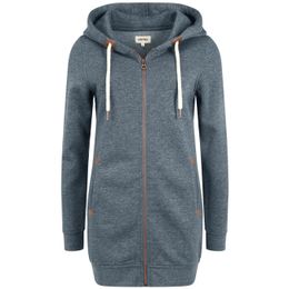 Sweatjacke oxmo "Sweatjacke OXVicky", Damen, Gr. XS, blau (ins bl mel), Obermaterial: 80% Polyester PES. 20% Baumwolle CO., normal, ohne Ausschnitt, Sweatjacken Sweatjacke