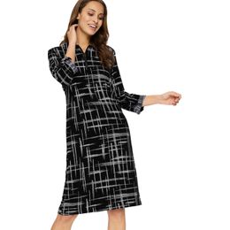 WITT Damen Druckkleid mit Krempel&auml;rmeln, schwarz-wei&szlig;-bedruckt, Gr&ouml;&szlig;e 36