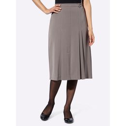 Faltenrock CLASSIC, Damen, Gr. 52, grau (taupe, meliert), 75% Polyester, 20% Viskose, 5% Elasthan, unifarben, wadenlang, R&ouml;cke