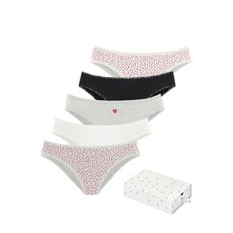 Jazz-Pants Slips Lascana "Valentines Day Geschenk Box", Damen, Gr. 32/34, bunt (creme, grau, schwarz, rot), Single Jersey, Obermaterial: 95% Baumwolle, 5% Elasthan. Spitze: 90% Polyamid, 10% Elasthan, bedruckt, gemustert, unifarben mit Farbeins&auml;tzen, k&ouml;rpernah, Unterhosen, mit s&uuml;&szlig;en Herzchen-Prints in Geschenkbox f&uuml;r den Valentinstag