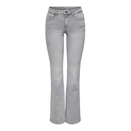 Bootcut-Jeans Only "ONLBLUSH MID WAIST FLARED DNM REA1099", Damen, Gr. S, L&auml;nge 32, light grau denim detail:destroy, Denim/Jeans, Obermaterial: 92% Baumwolle, 6% Elastomultiester, 2% Elasthan, ausgestellt lang, Jeans, mit dezentem Used-Look