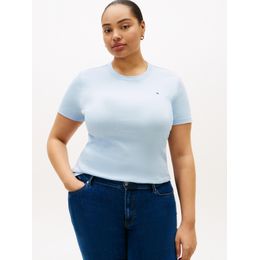 T-Shirt Tommy Hilfiger Curve "CRV SLIM CODY C-NK SS", Damen, Gr. 52, breezy blau, Single Jersey, Obermaterial: 100% Baumwolle, unifarben, regular fit normal, Rundhals, Shirts T-Shirt, in gro&szlig;en Gr&ouml;&szlig;en
