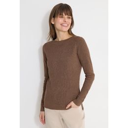 Strickpullover Cecil, Damen, Gr. L (42), light macchiato braun melange, Web, 60% Baumwolle, 40% Viskose, unifarben, comfort fit normal, U-Boot-Ausschnitt, B&uuml;ndchen, Pullover Strickpullover, im soften Baumwoll-Mix
