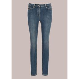 Madeleine Mode Regular-fit-Jeans MADELEINE "Jeans Enge Jeans mit Raffung", Damen, Gr. 24, N + K Gr, beige (bleached), Obermaterial: 97% Baumwolle CO. 3% Elasthan EL., Jeans