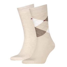 Socken Tommy Hilfiger "TH MEN SOCK CHECK 2P", Damen, Gr. 39-42, sand, Baumwollmischung, normal, Socken Socken, mit klassischem Argyle-Design