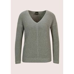 Madeleine Mode Longpullover MADELEINE "Pullover Langarm-Pullover mit V-Ausschnitt", Damen, Gr. 34, grau (graphit, melange), Obermaterial: 100% Baumwolle CO., Pullover Longpullover