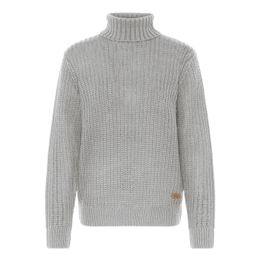 Rollkragenpullover oxmo "Rollkragenpullover OXEDNA ROLLNECK", Damen, Gr. L, grau (medium grau melange), Obermaterial: 100% Polyacryl PAN., Pullover Rollkragenpullover