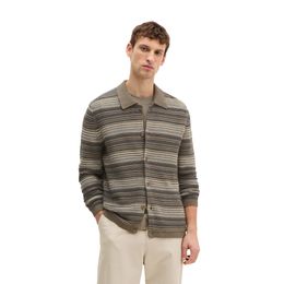 Marc O'Polo Cardigan MARC O'POLO "aus Bio-Baumwolle und Leinen", Herren, Gr. L, braun (multi), Obermaterial: 87% Baumwolle, 13% Leinen, gestreift, regular fit, Rundhals, Rippb&uuml;ndchen, Strickjacken