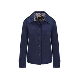 Blouson GOLDNER "Kurzgr&ouml;&szlig;e &Uuml;bergangsjacke mit Crash-Optik", Damen, Gr. 21, blau (marine), Obermaterial: 55% Polyamid PA. 45% Polyester PES., Jacken Blouson, Sattel mit bedruckten Konbtrastfutter