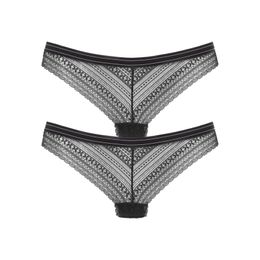 Brasilslip s.Oliver, Damen, Gr. 48/50, schwarz-wei&szlig; (schwarz), Obermaterial: 90% Polyamid, 10% Elasthan, unifarben, Unterhosen, aus grafischer Spitze
