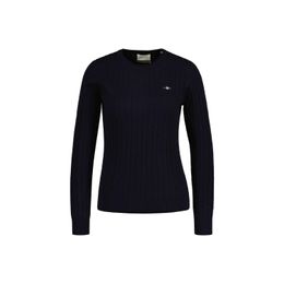 Sweater Gant "Strickpullover STRETCH COTTON CABLE C-NECK", Damen, Gr. L, blau, Obermaterial: 88% Baumwolle CO. 10% Polyamid PA. 2% Elasthan EL., Sweatshirts Sweater