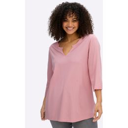 3/4-Arm-Shirt sheego "3/4-Arm-Shirt", Damen, Gr. 48/50, hortensie, 50% Baumwolle, 50% Modal, unifarben, Rundhals, Shirts 3/4-Arm-Shirt