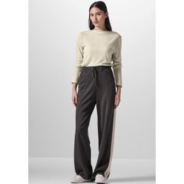 Langarmshirt STREET ONE STUDIO, Damen, Gr. 44, cloud cream meliert, Stoff, 65% Polyester, 35% Viskose, unifarben, gerade normal, U-Boot-Ausschnitt, B&uuml;ndchen, Shirts Langarmshirt, mit U-Boot-Ausschnitt