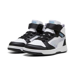 Sneaker Puma "REBOUND V6 MID SPACE BELLE AC+ PS", M&auml;dchen, Gr. 32, Puma schwarz, lila crush, Puma wei&szlig;, Synthetik, Schuhe Sneaker