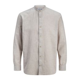 Jack & Jones Langarmhemd JACK & JONES "JJESUMMER LINEN BLEND BAND SHIRT L/S SN", Herren, Gr. L, N-Gr, string, Web, Obermaterial: 70% Baumwolle, 30% Leinen, unifarben, regular fit normal, 1-Knopf-Manschette, Hemden, Baumwollmischung, regular fit