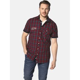 Karohemd Jan Vanderstorm "Kurzarmhemd EMYLS", Herren, Gr. 3XL, weit, blau (dunkelrot kariert), Obermaterial: 100% Baumwolle CO., Hemden Karohemd