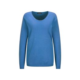 Rundhalspullover GOLDNER "Edler Feinstrickpullover, V-Ausschnitt", Damen, Gr. 42, blau, Obermaterial: 60% Viskose CV. 40% Baumwolle CO., Pullover Rundhalspullover