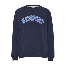Longpullover oxmo "Sweatshirt OXColeen", Damen, Gr. S, blau (total eclipse), Obermaterial: 100% Baumwolle CO., Sweatshirts Longpullover
