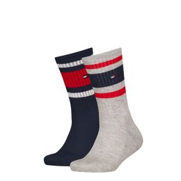 Socken Tommy Hilfiger "TH KIDS SOCK 2P SPORT STRIPE", Damen, Gr. 35-38, grau melange, Obermaterial: 73% Baumwolle, 25% Polyamid, 2% Elasthan, Socken Socken