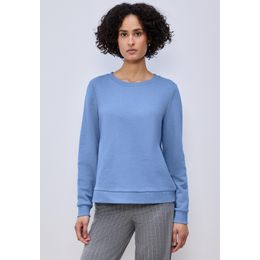 Sweatshirt Street One, Damen, Gr. 34, bonnet blau, Sweatware, 85% Baumwolle, 15% Polyester, unifarben, comfort fit, Rundhals, B&uuml;ndchen, Sweatshirts Sweatshirt, mit Rundhalsausschnitt