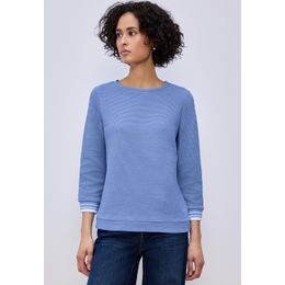 3/4-Arm-Shirt Street One, Damen, Gr. 42, bonnet blau, Web, 86% Baumwolle, 12% Polyester, 2% Elasthan, unifarben, comfort fit normal, U-Boot-Ausschnitt, Rippb&uuml;ndchen, Shirts 3/4-Arm-Shirt, mit U-Boot-Ausschnitt