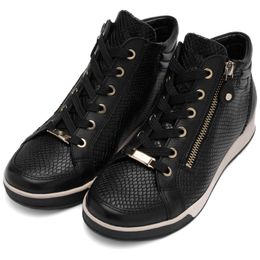 Sneaker Ara "ROM", Damen, Gr. 4 (37), schwarz, Glattleder, Leder, Reptilienpr&auml;gung, Schuhe Sneaker, Freizeitschuh, High-Top-Sneaker, Schn&uuml;rschuh in Schuhweite G (=weit)