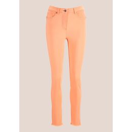 Madeleine Mode Regular-fit-Jeans MADELEINE "Jeans Mid Waist Skinny-Hose mit Fransen", Damen, Gr. 18, N-Gr, orange (pfirsich), Obermaterial: 92% Baumwolle CO. 6% Polyester PES. 2% Elasthan EL., Jeans