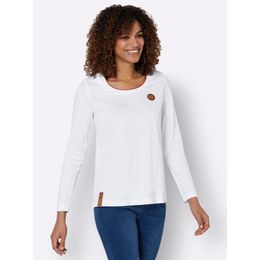 Langarmshirt Casual Looks "Shirt", Damen, Gr. 38, wei&szlig;, 50% Baumwolle, 50% Modal, gemustert, mehrfarbig, unifarben, Rundhals, Shirts Langarmshirt