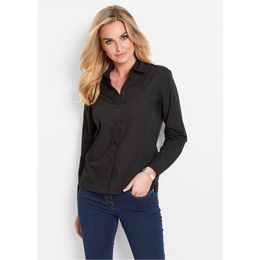 Langarmbluse bonprix "Bluse", Damen, Gr. 44, schwarz, Web, Obermaterial: 65% Polyester, 35% Baumwolle, loose fit h&uuml;ftbedeckend, Blusen, lockere Passform, f&uuml;r eleganten Auftritt, aus Baumwollmischung