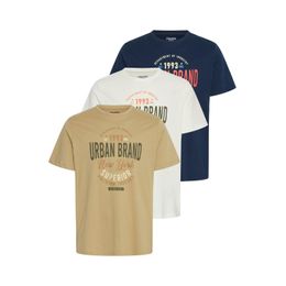 Rundhalsshirt Blend "Rundhalsshirt BHJarbin 3 Pack", Herren, Gr. M, blau (marineblaus, snow wei&szlig;, cornsta), Obermaterial: 100% Baumwolle CO., Shirts Rundhalsshirt