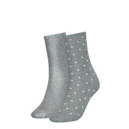 Socken Tommy Hilfiger "TH WOMEN SOCK DOT 2P", Damen, Gr. 35-38, middle grau melange, Baumwollmischung, normal, Socken Socken, mit feinem Rippenb&uuml;ndchen und Logostickerei